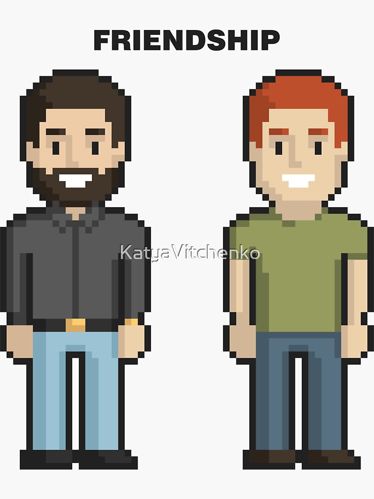 "Male friendship. Two friends pixel art on white background." Sticker ...