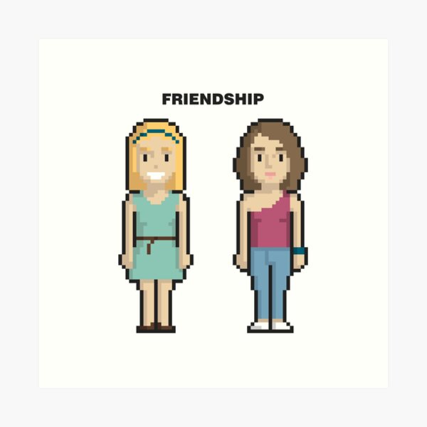 "Female friendship. Two friends pixel art on white background." Art ...