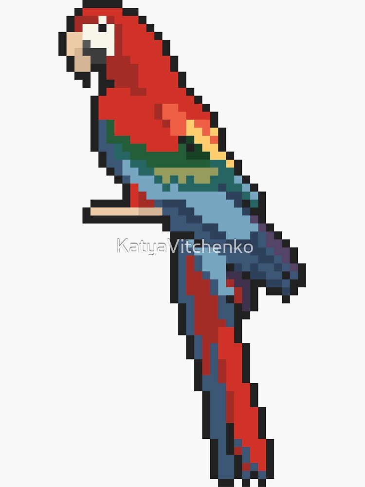 "Red parrot pixel art." Sticker for Sale by KatyaVitchenko | Redbubble