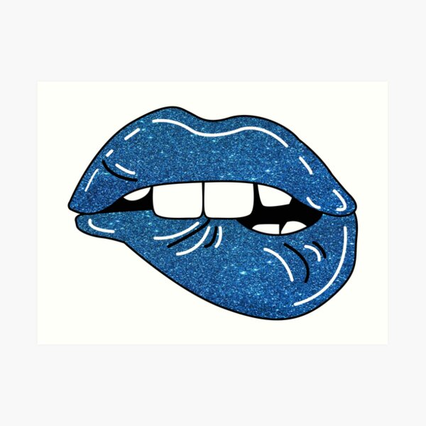 "Blue Glitter Lip Bite" Art Print by jennaannx11 | Redbubble
