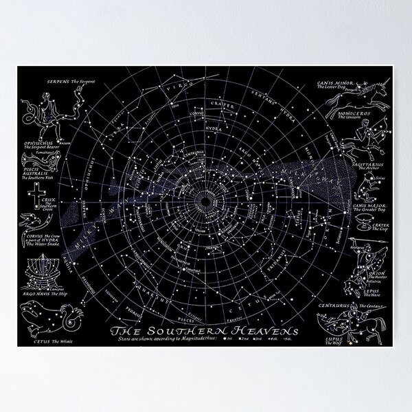 "THE SOUTHERN HEAVENS : Vintage Star Map Print" Poster for Sale by ...