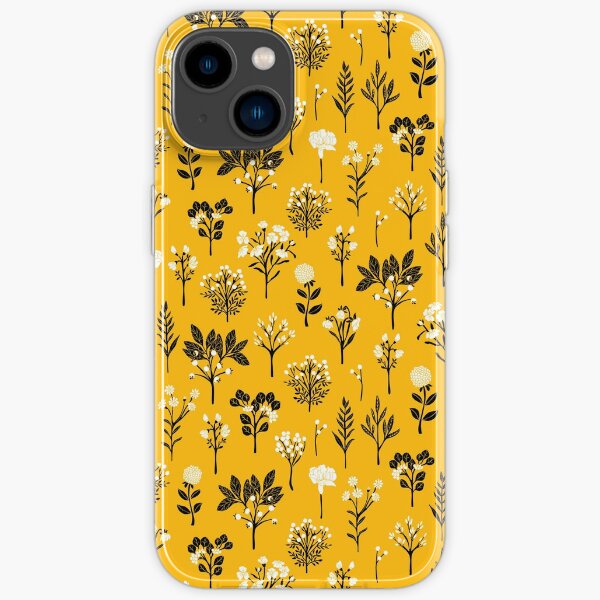 "Mustard Yellow, Black & White Floral/Botanical Pattern" iPhone Case ...