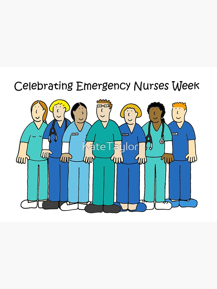 "Emergency Nurses Week October Cartoon Group" Sticker by KateTaylor ...