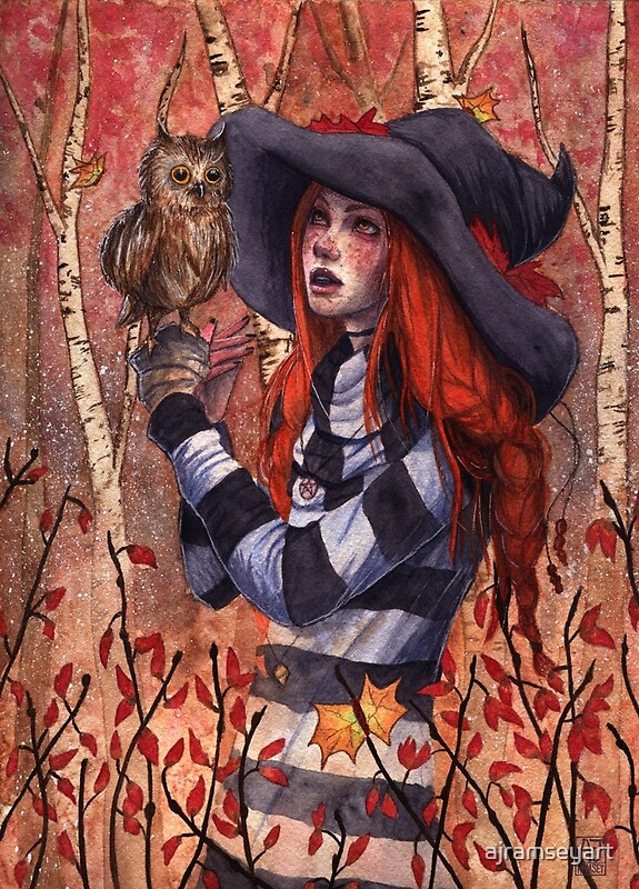"Autumn Witch with Owl" by ajramseyart | Redbubble