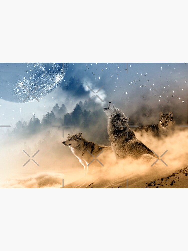 "Wolf Trio and the Moon" Poster for Sale by pinkarmy25 | Redbubble