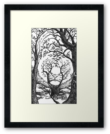 "Negative Space Tree Tiger" Framed Art Print by Dandarey | Redbubble