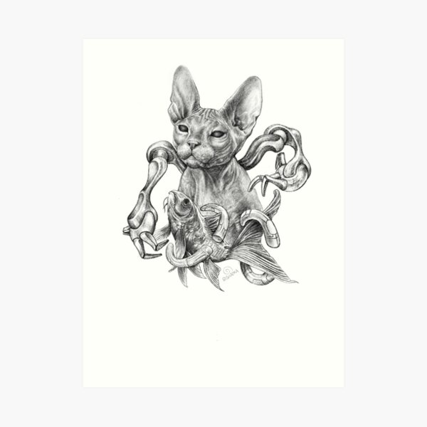 "steampunk cat draw sphinx kitten fish biomechanics tattoo mechanic ...
