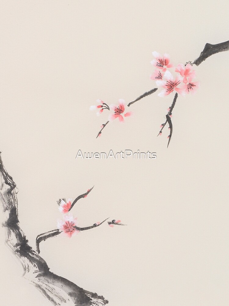 "Sakura tree branches with cherry blossom flowers oriental Zen Sumie ...