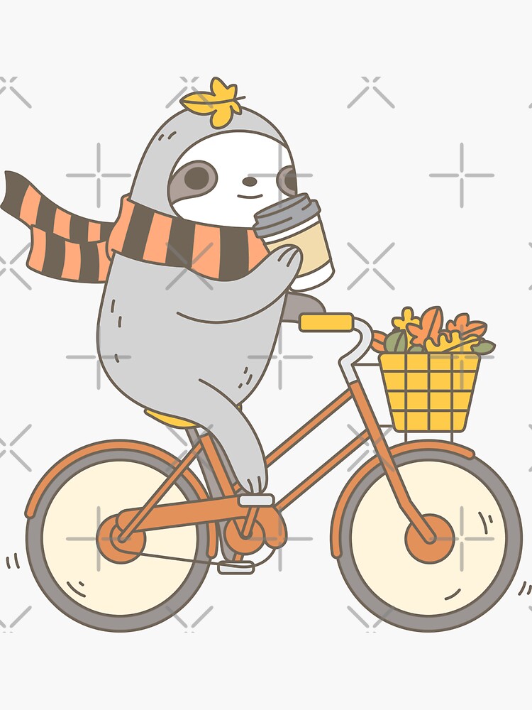 "Fall Biking Sloth " Sticker for Sale by Miri-Noristudio | Redbubble