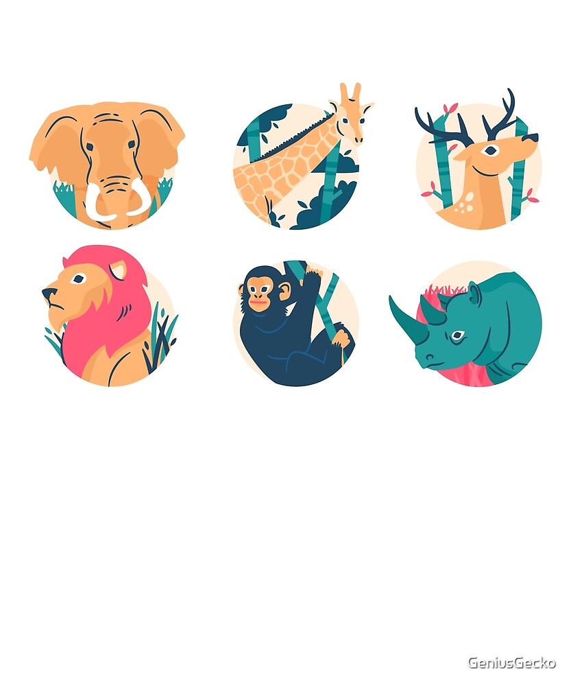 "Cute Wild African Lion Monkey Elephant Rhino Giraffe Deer Animals" by ...