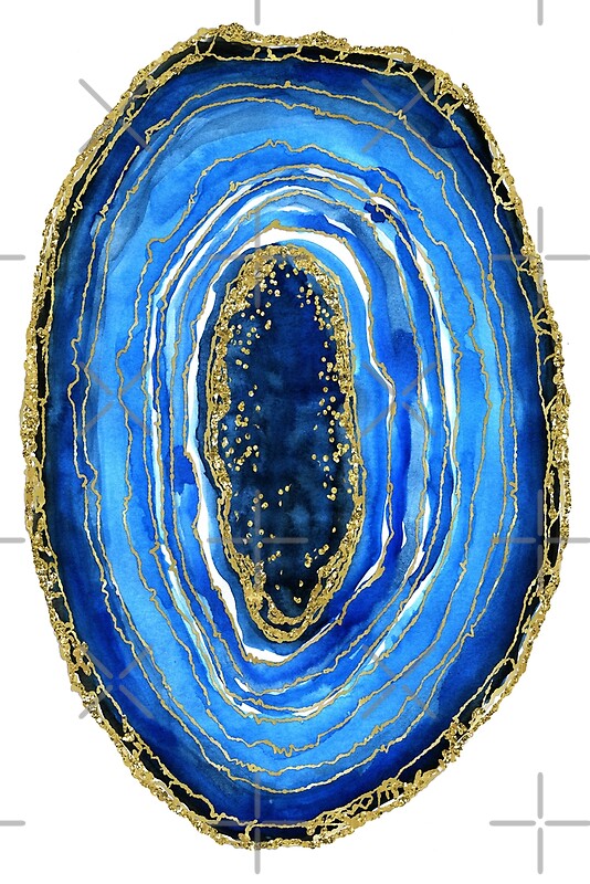 "Cobalt blue and gold geode in watercolor" by blursbyai | Redbubble