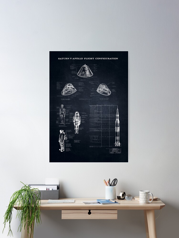 Apollo Saturn V Command Module Blueprint In High Resolution Black Poster For Sale By Ryan S