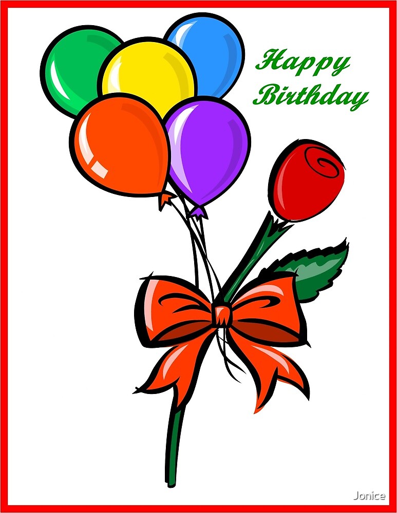 "Red Rose, Bow and Balloons Happy Birthday" by Jonice | Redbubble