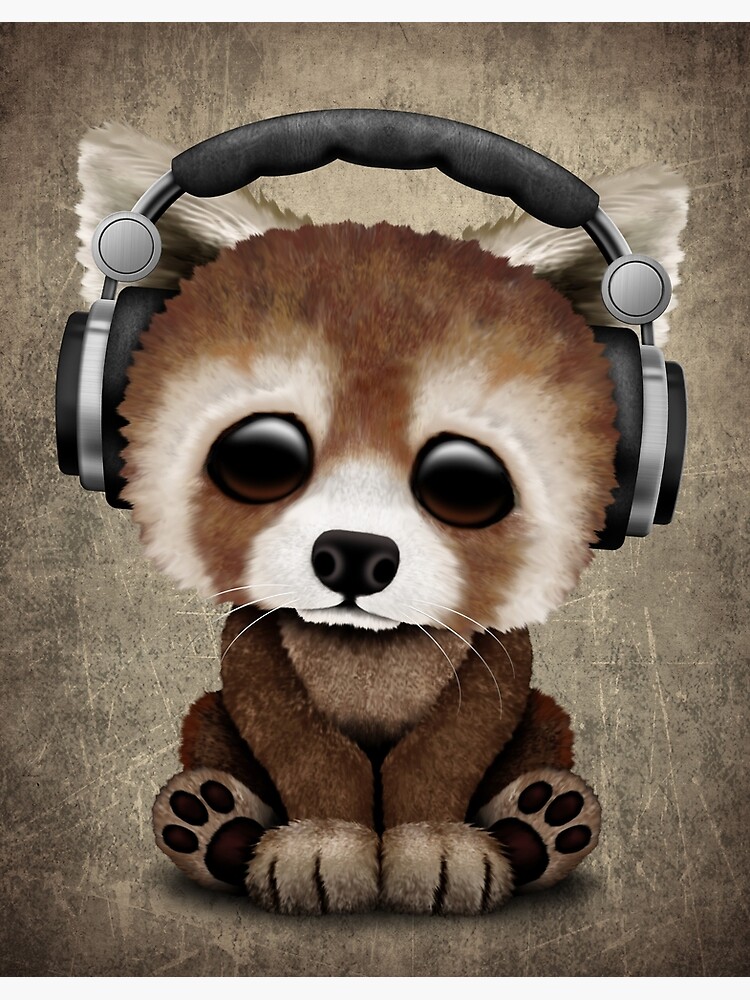 "Cute Baby Red Panda Deejay Wearing Headphones" Art Print by ...