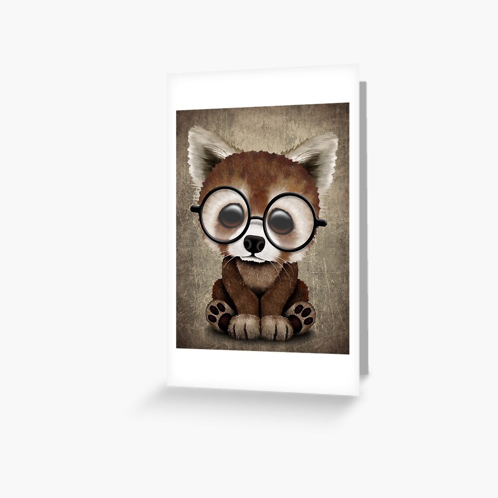 "Cute Nerdy Red Panda Wearing Glasses" Greeting Card by JeffBartels ...
