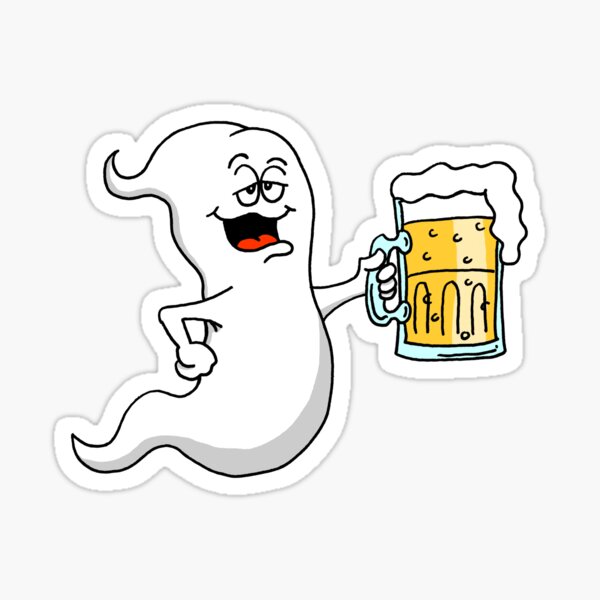 "Halloween Cartoon Ghost With Beer Party Fun" Sticker by jaycartoonist ...