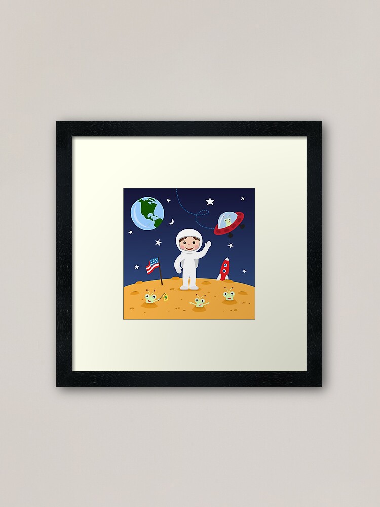 "Friends in space cute cartoon wall art with boy astronaut and friendly ...
