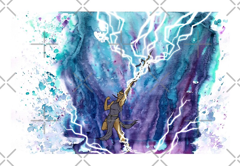 "Fantasy magic artwork - Lightning illustration - Watercolor digital ...
