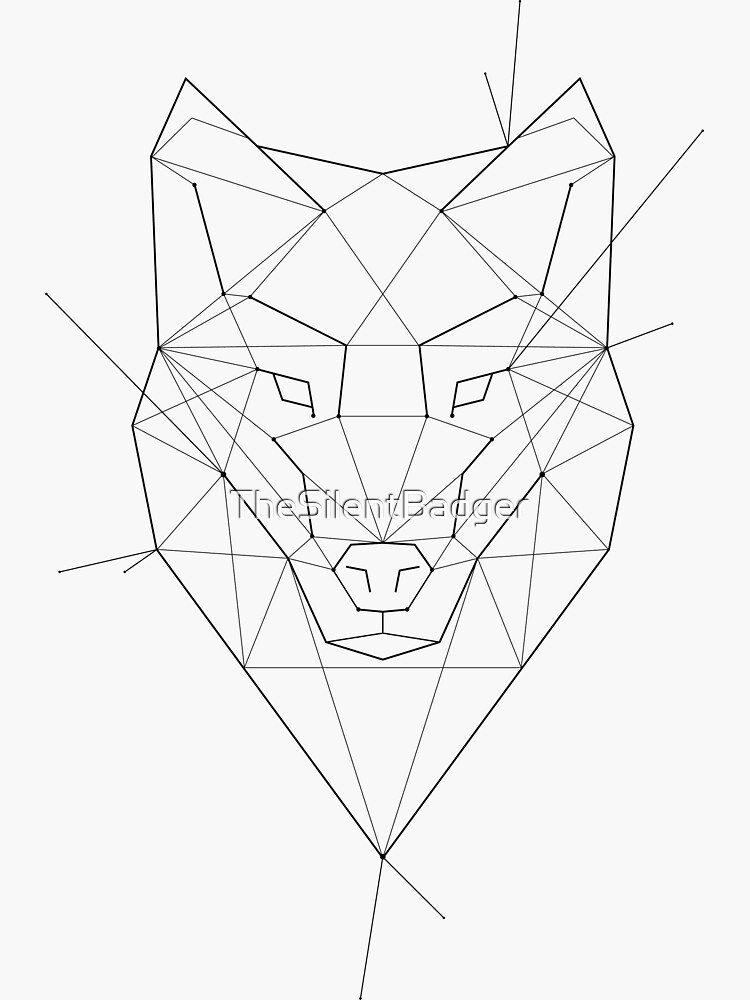 "Wolf wire-frame (black lines)" Sticker by TheSilentBadger | Redbubble