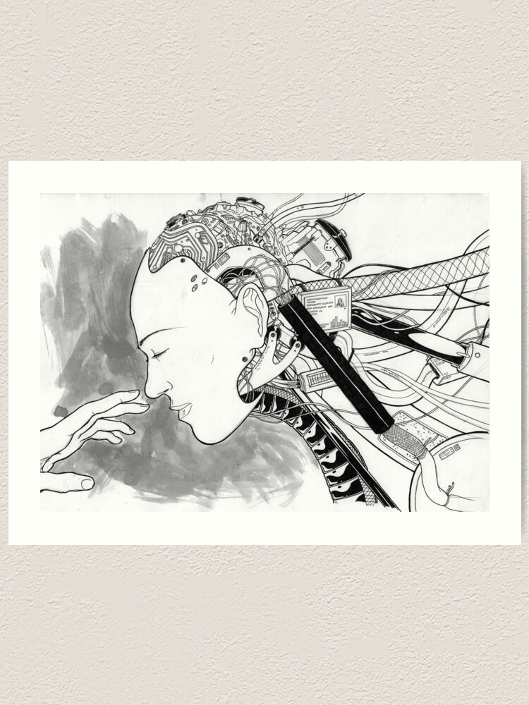 "Cyberpunk ink drawing - Sci fi illustration - Android Cyborg" Art ...