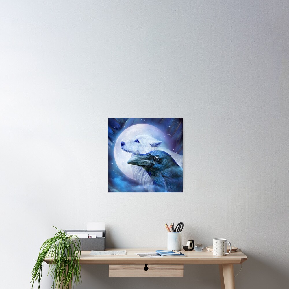 "Raven Wolf Moon" Poster by carolcavalaris | Redbubble