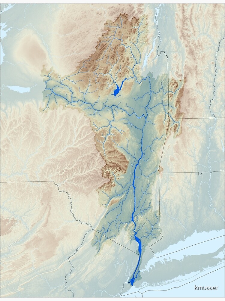 Lámina fotográfica «Mapa de la cuenca del río Hudson - Paisaje natural ...
