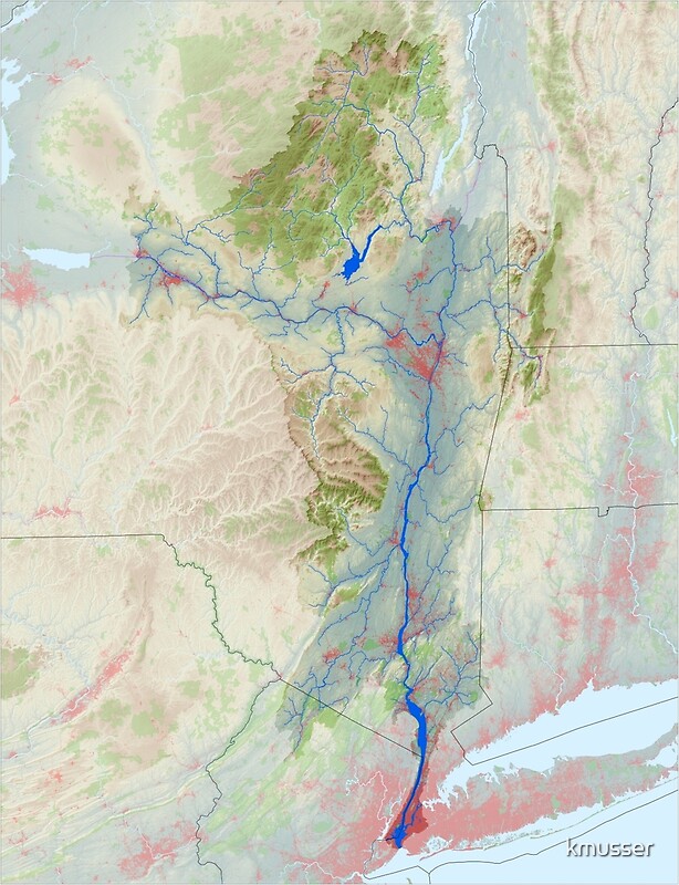 "Hudson River Watershed Map - Modified Landscape" by kmusser | Redbubble