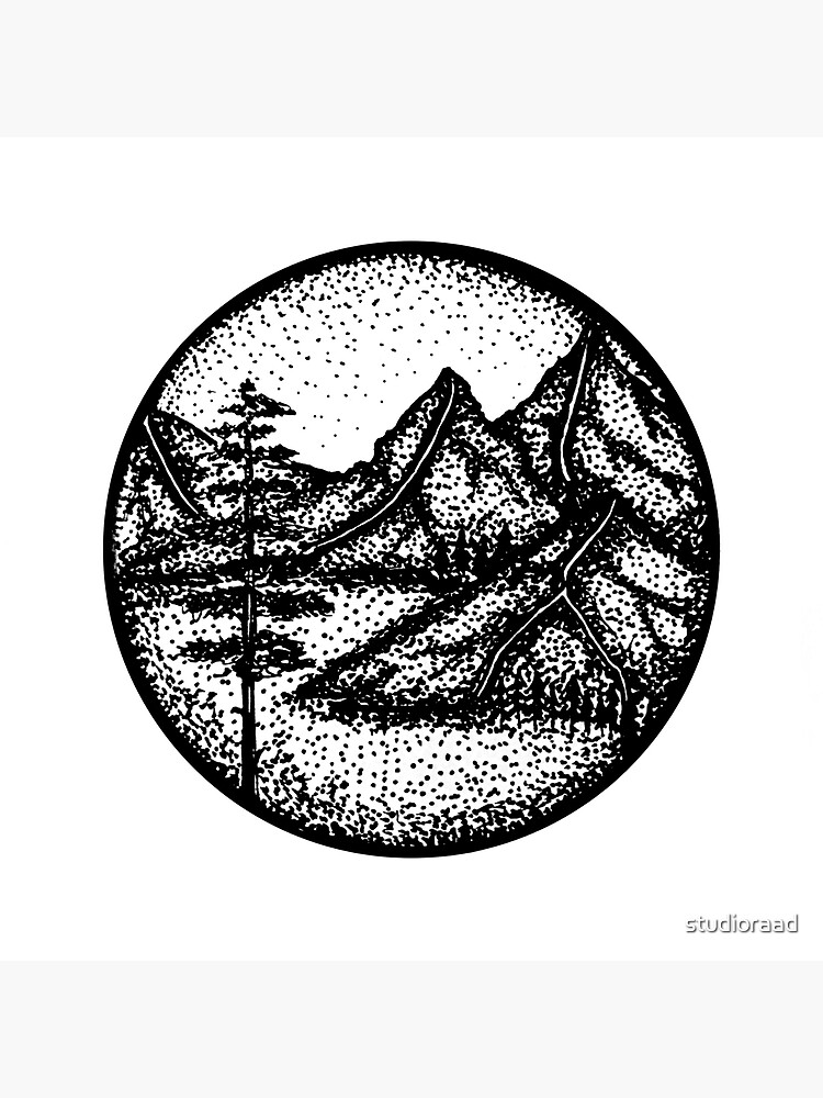 "Mountains and Trees Landscape Stippling Illustration" Canvas Print by ...
