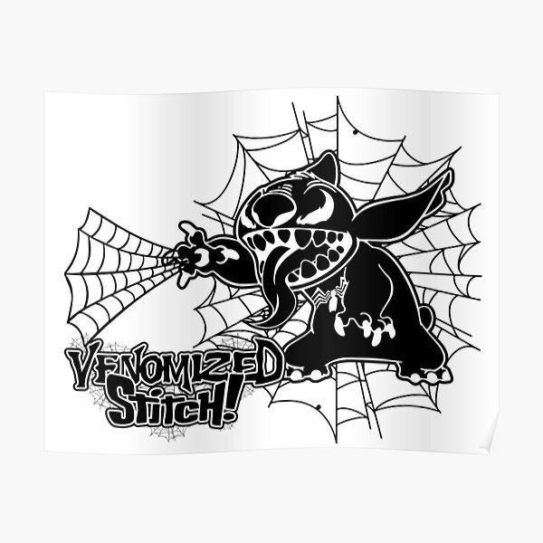 "Venomized Stitch Parody Black and White" Poster by Bguy | Redbubble
