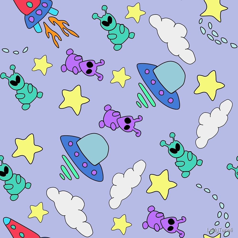 "Rocket Space Alien Pattern Purple" by LadyTaneli | Redbubble