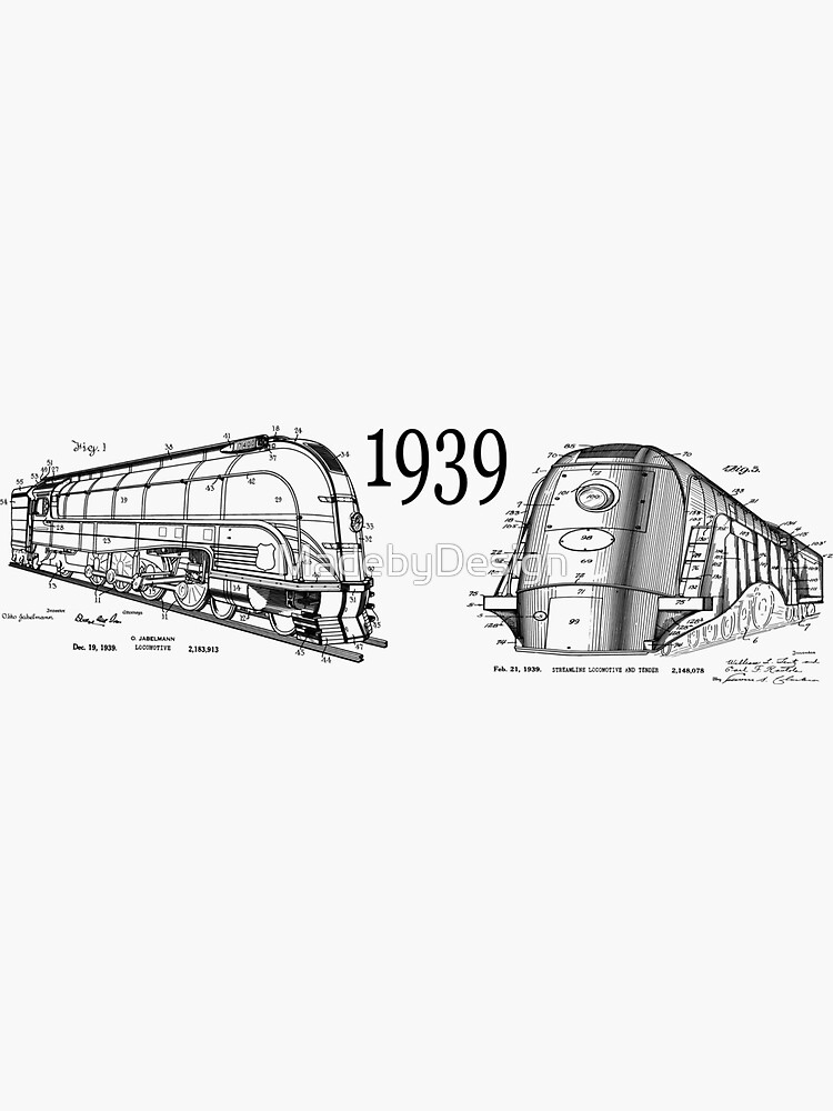 "Locomotives 1939 - 2 Trains Vintage Patent Drawings" Sticker by ...