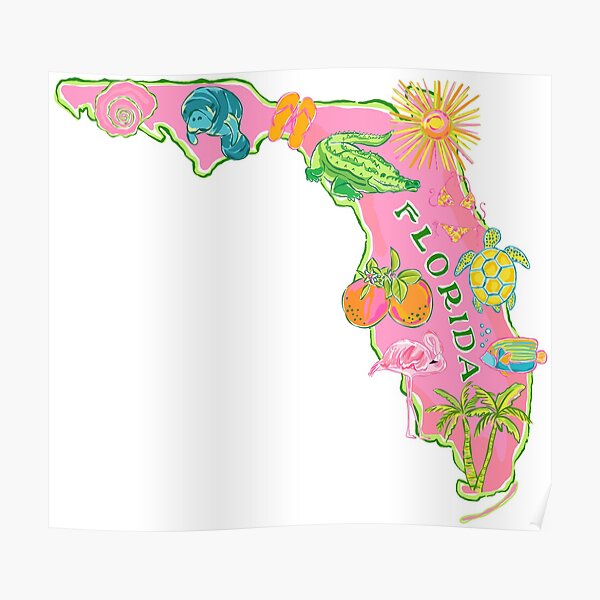 "Cute Preppy Pink Florida Map" Poster for Sale by ThePreppyArtist ...