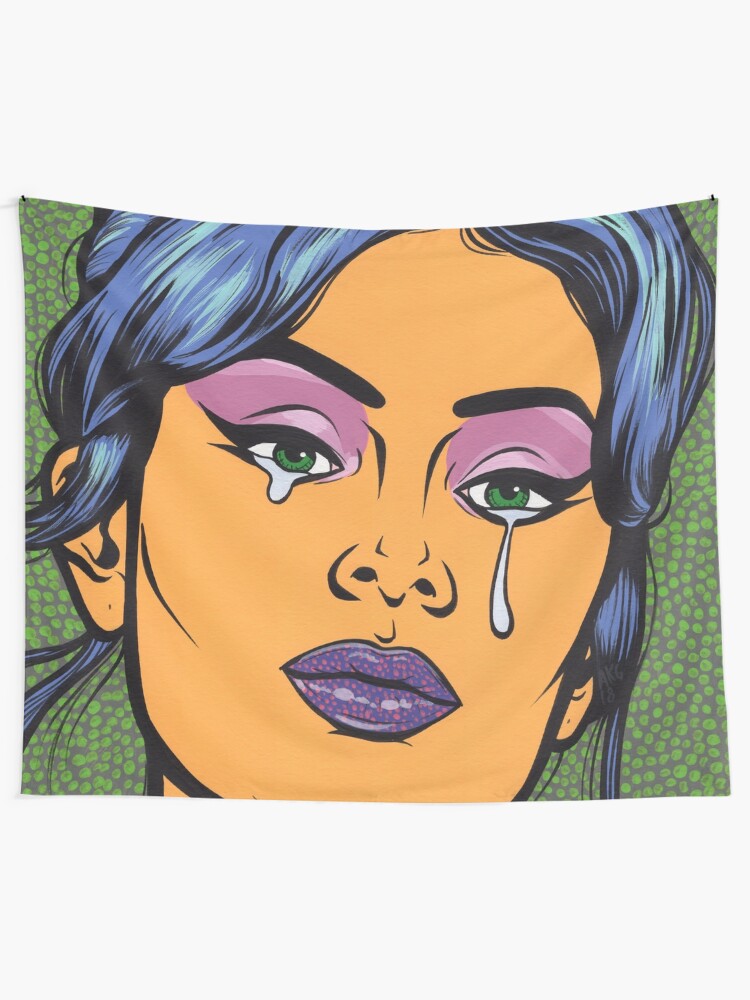 "Blue Hair Crying Comic Girl" Tapestry for Sale by turddemon | Redbubble
