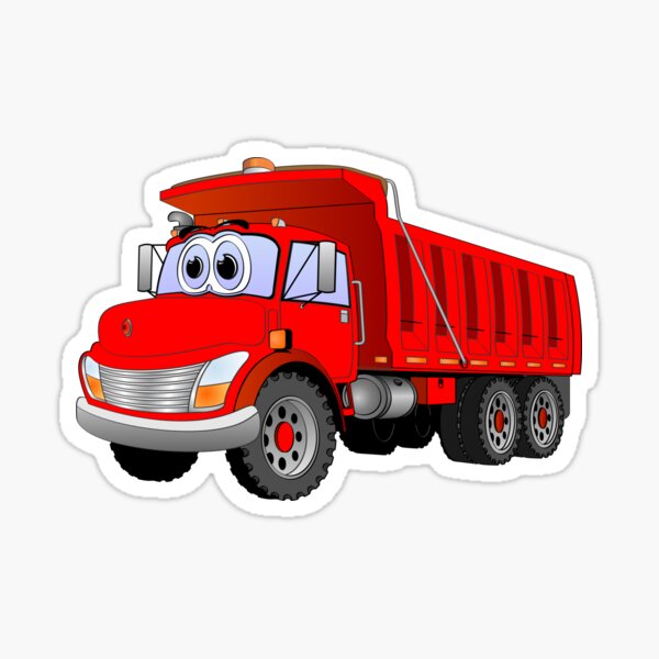 "Red Dump Truck 3 Axle Cartoon" Sticker for Sale by Graphxpro | Redbubble