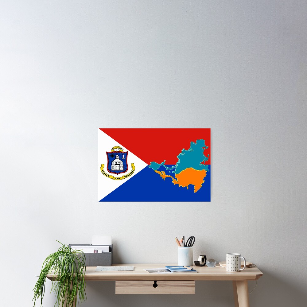 "St Saint Martin Flag with Map of St Martin Sint Maarten" Poster by ...