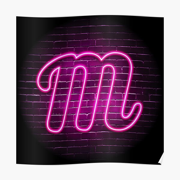 "Neon Sign Letter M Pink Script Initial Monogram Girls" Poster for Sale ...