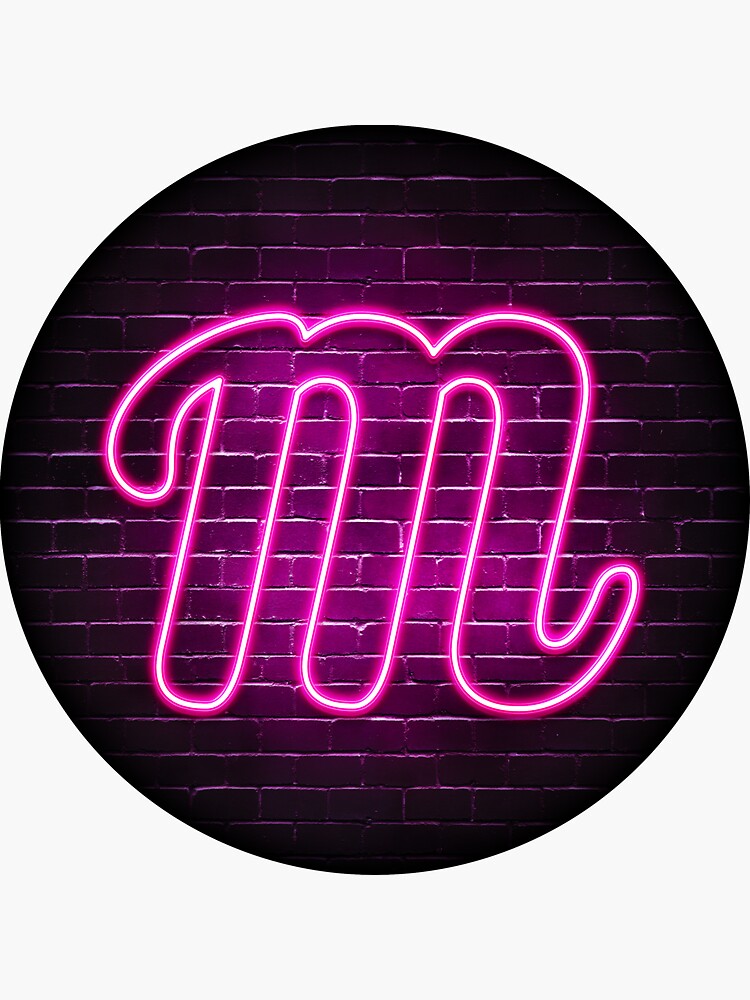 Pegatina «Letrero de neón Letra M Pink Script inicial Monogram Girls ...