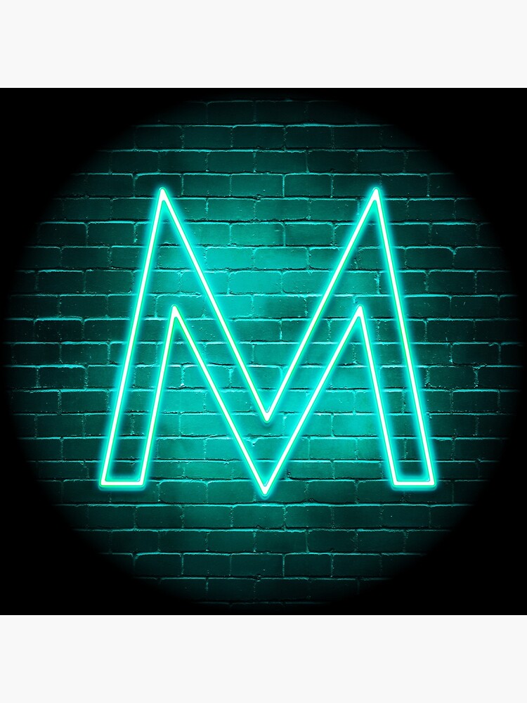 "Neon Sign Letter M Teal Mint Blue Funny Initial Monogram" Art Print by ...
