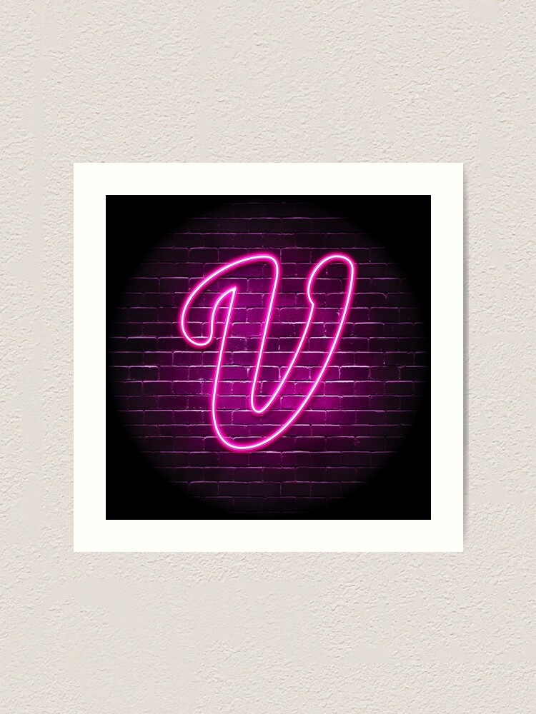"Neon Sign Letter V Pink Script Initial Monogram Girls" Art Print for ...