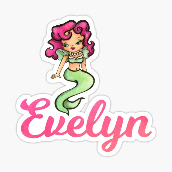 "Evelyn Name with Vintage Mermaid" Sticker for Sale by ComicKitsch ...