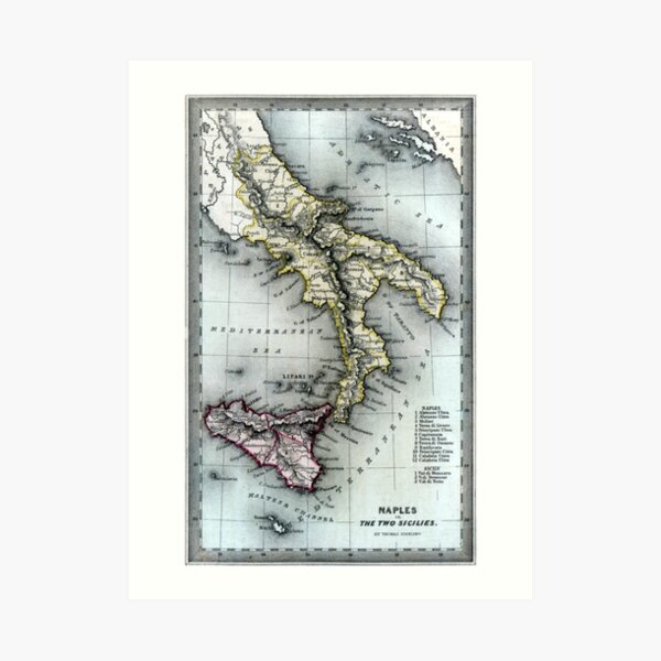"1835 Map of the Kingdom of the Two Sicilies" Art Print by ...