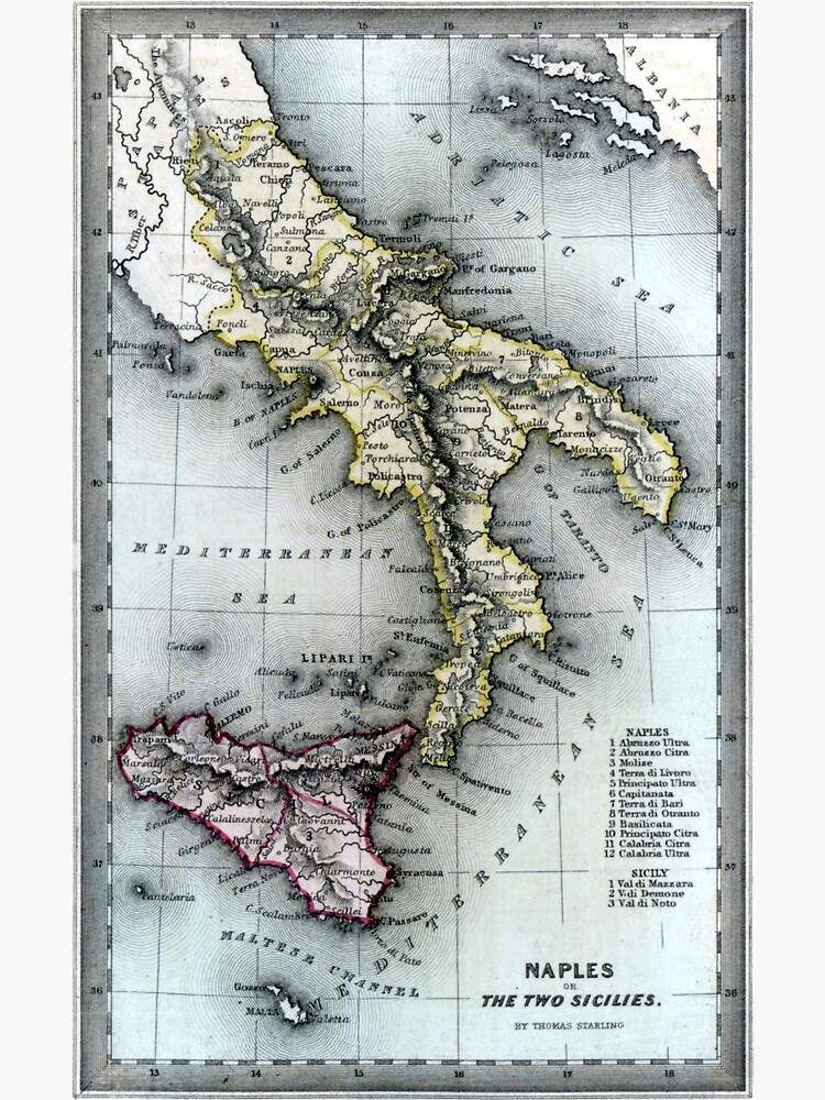 "1835 Map of the Kingdom of the Two Sicilies" Framed Art Print for Sale ...