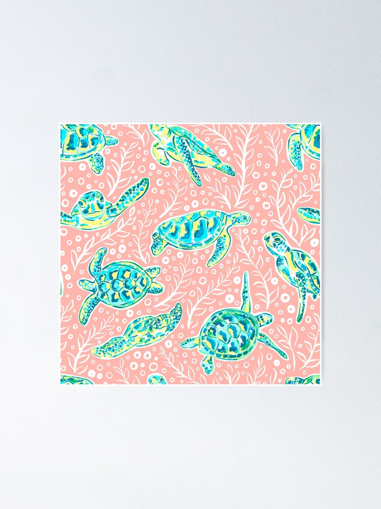"Preppy Peach und Blue Turtle Muster" Poster von ThePreppyArtist ...