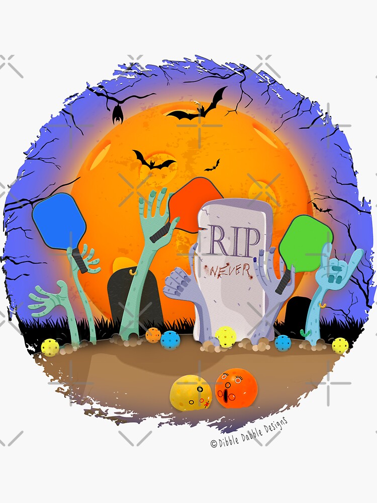 "Pickleball Lovers RIP Never! Halloween Pickler Zombies Design" Sticker ...
