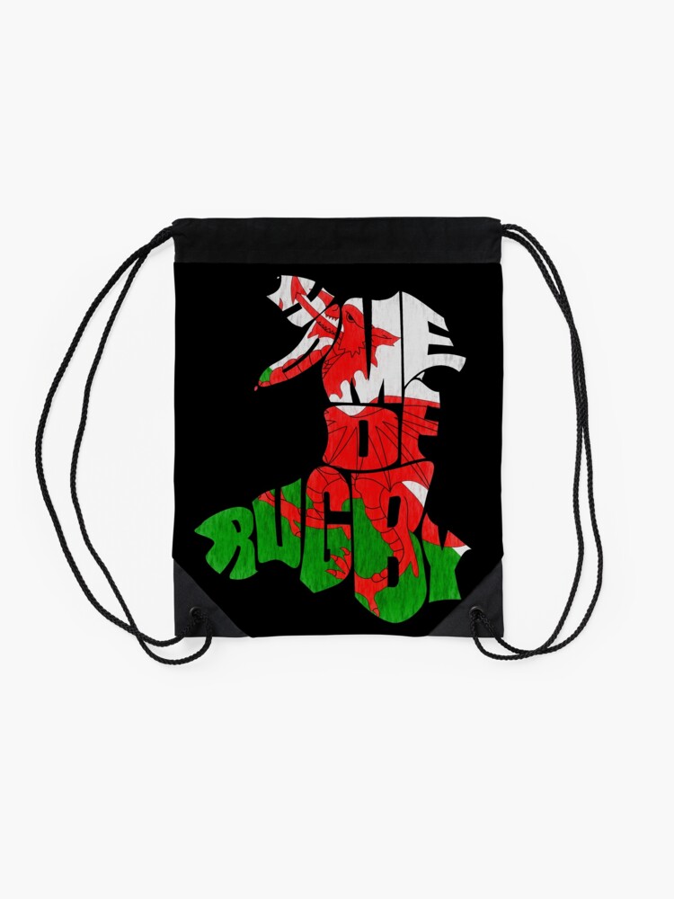 "Wales Home of Rugby Text Art" Drawstring Bag for Sale by gamefacegear ...