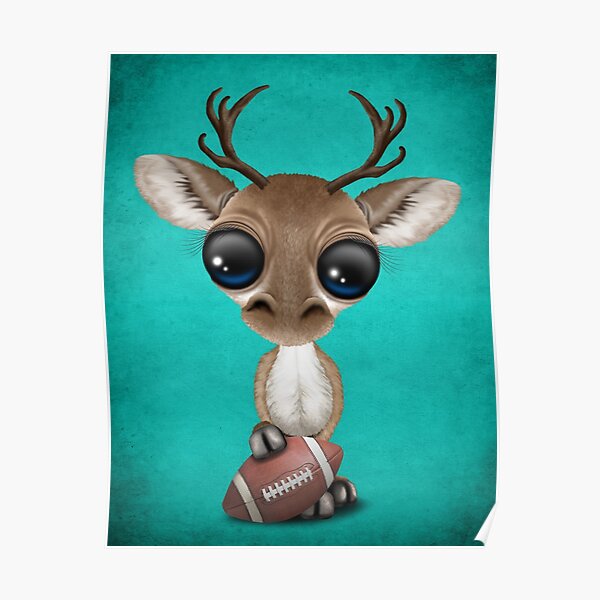 "Cute Baby Reindeer Playing With Football" Poster for Sale by ...