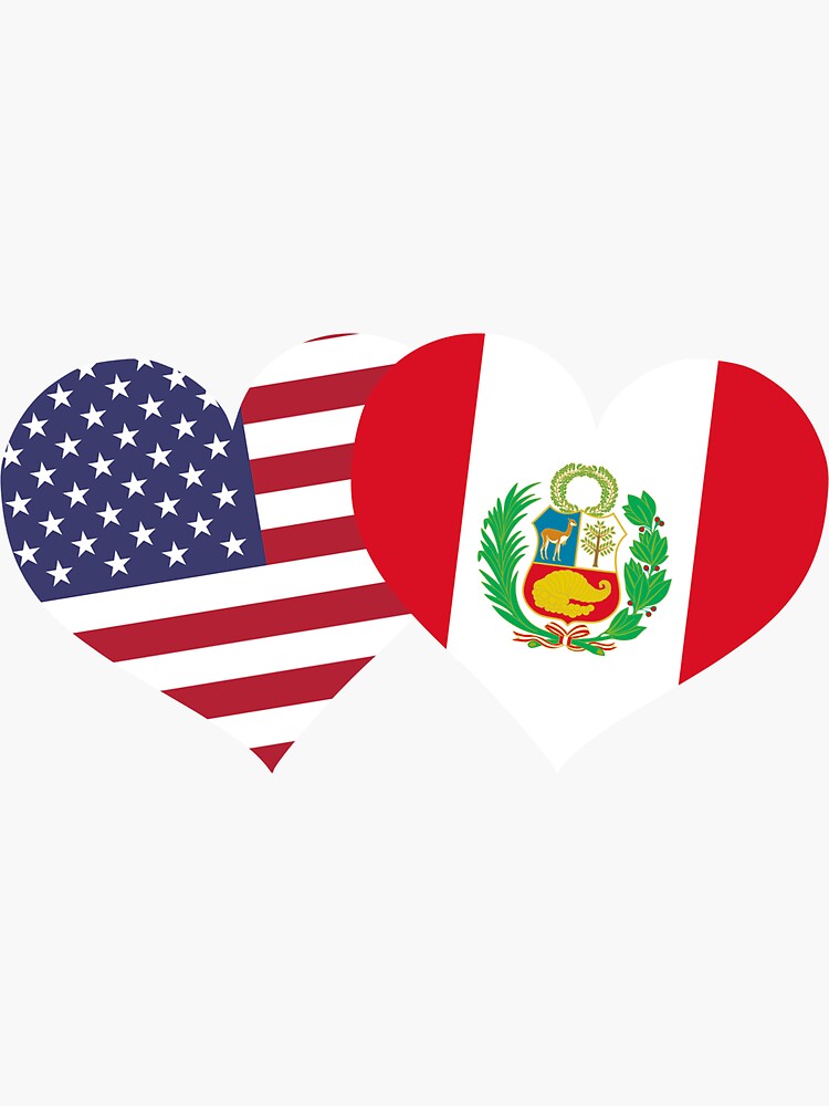 "Peru Flag USA Flag Love Heart" Sticker by TrevelyanPrints | Redbubble