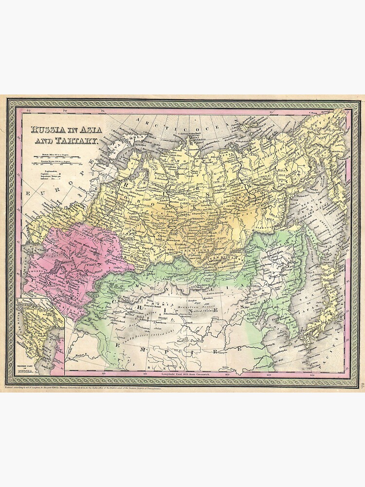 "Vintage Map of Russia in Asia, 1853" Sticker for Sale by historyphoto ...