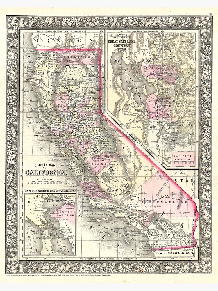 "Vintage Map of California, 1866" Sticker by historyphoto | Redbubble