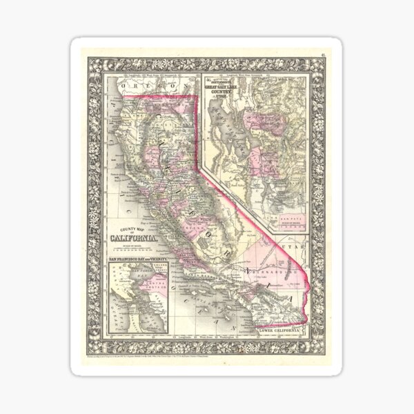 "Vintage Map of California, 1866" Sticker by historyphoto | Redbubble